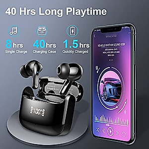 Wireless Earbud, Bluetooth Headphones 5.3 Stereo Bass Earphones 2023 Noise Cancelling Ear Buds 40H Dual Mic Call, Bluetooth Earbud in-Ear USB-C LED Display IP7 Waterproof Sport Headset for Android iOS