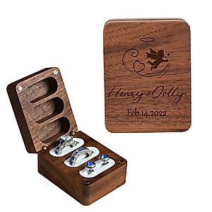 Personalized Solid Wood Ring Box for Wedding Ceremony, Rectangular Box for Ring Storage 3 Slots, Custom Engagement Ceremony Ring Box, Walnut Wooden Heirloom Ring Box Holder