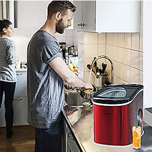 Frigidaire EFIC117-SSRED-COM Stainless Steel Ice Maker, 26lb per day, RED STAINLESS