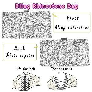 ELABEST Glitter Evening Clutch Bag Rhinestone Handbag Crossbody Purse Wedding Party Bag for Women and Girls (Double-sided silver crystal)