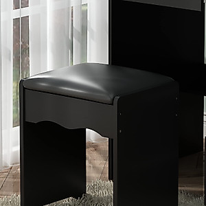 Homsee Vanity Desk Set Makeup Table with Large Sliding Lighted Mirror, Power Strip and Hair Dryer Holder, Dressing Table with Drawers, Storage Shelves & Stool for Bedroom, Black