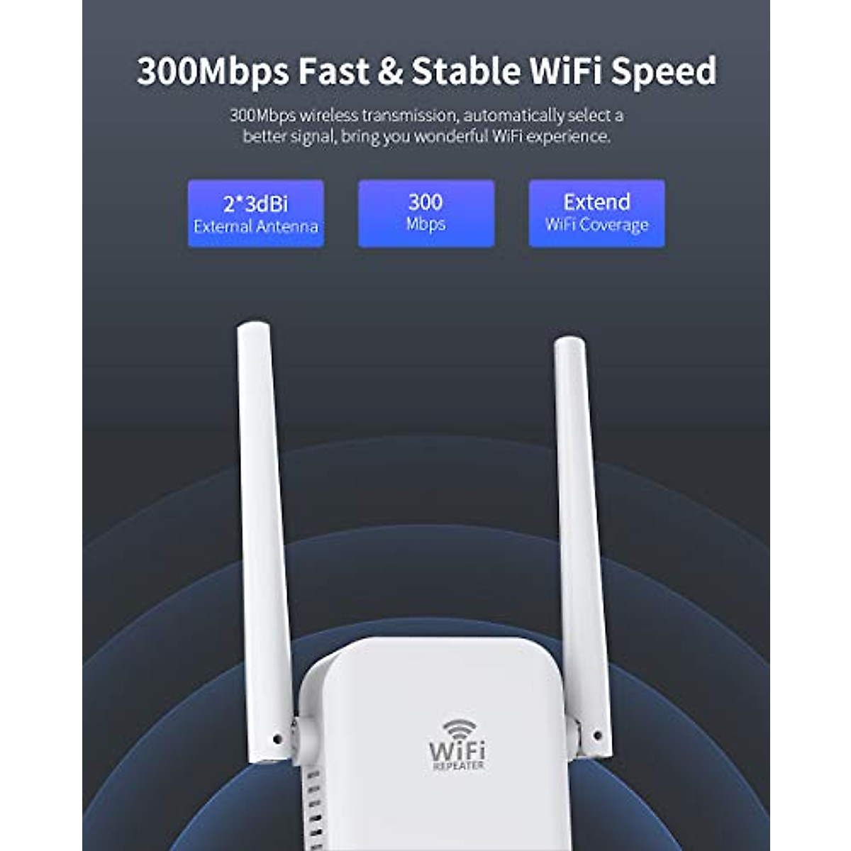 WiFi Range Extender Signal Booster up to 4000sq.ft and 30 Devices, Internet Extender Booster, WiFi Repeater Amplifier with Ethernet Port,2 Antennas 360° Full Coverage