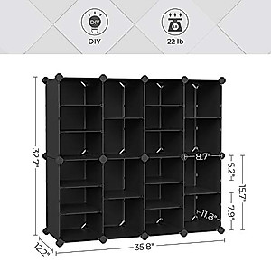 SONGMICS Shoe Rack, Interlocking Storage Organizer Unit, 20-Slot Rectangular Cube Storage with Hooks, Adjustable Shelves, Modular Cabinet, for Closet Entryway Hallway, Black ULPC504B01