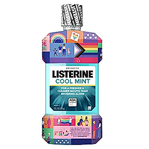 Listerine Cool Mint Antiseptic Mouthwash to Kill 99% of Germs That Cause Bad Breath, Plaque and Gingivitis, Cool Mint Flavor, Special Care with Pride Packaging, 1 L