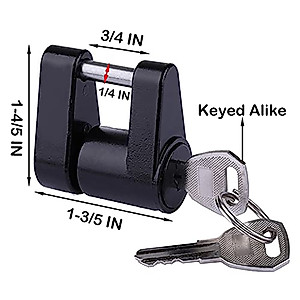 WHSSFINE Trailer Lock Kit Keyed Alike Tongue and Hitch Pin Lock with 5/8 and 1/2 Inch Pins Fit Class I II III IV V Receiver to Secure Trailer for Towing and Storage (4 Pack)