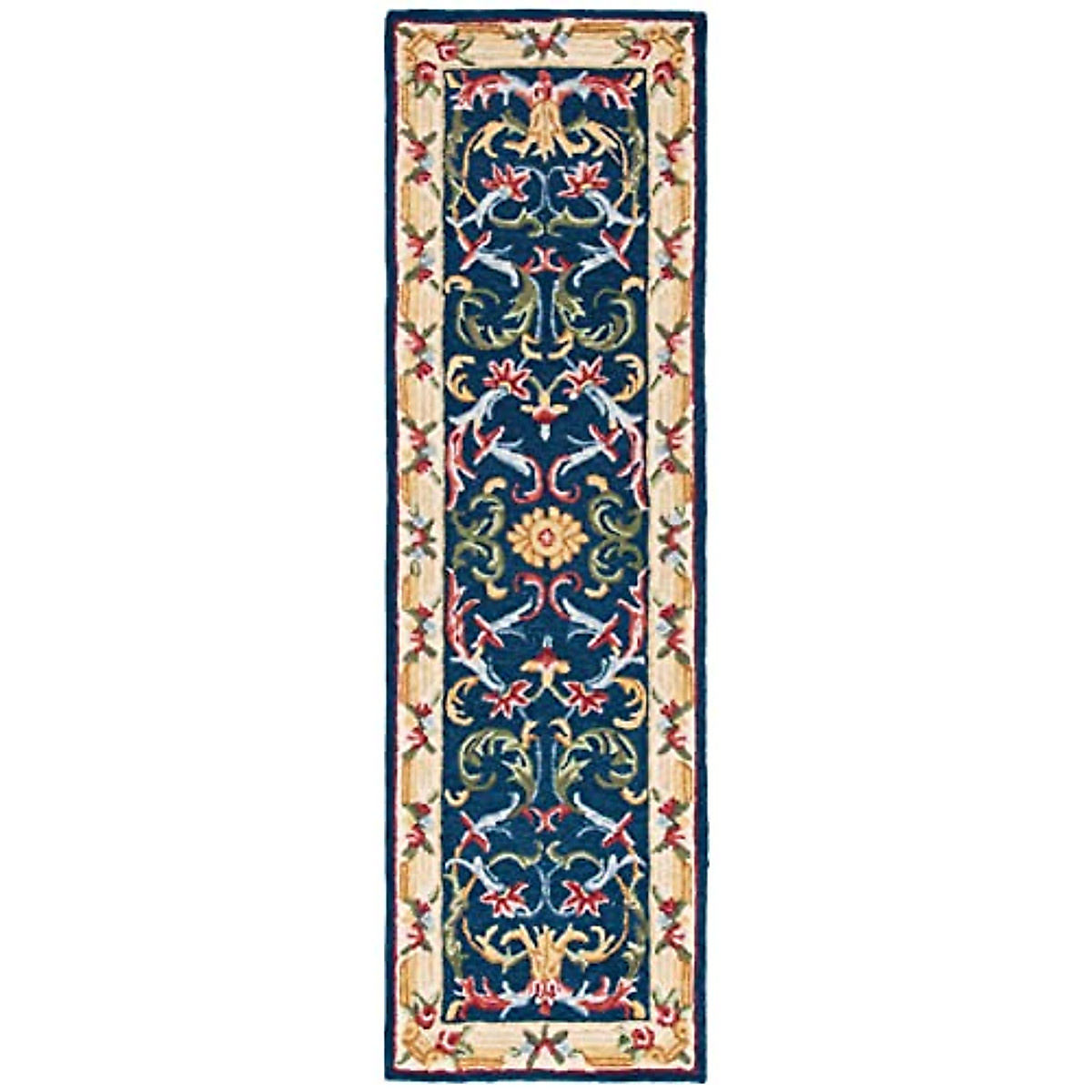 Safavieh Heritage Collection 2'3" x 12' Navy/Ivory HG657N Handmade Traditional Oriental Wool Runner Rug
