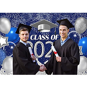 LYCGS 7X5ft Graduation Backdrop Navy Blue and Silver 2024 Graduation Party Backdrop for Class Celebration Graduation Prom Party Decor Supplies Photo Booth Banner X-52