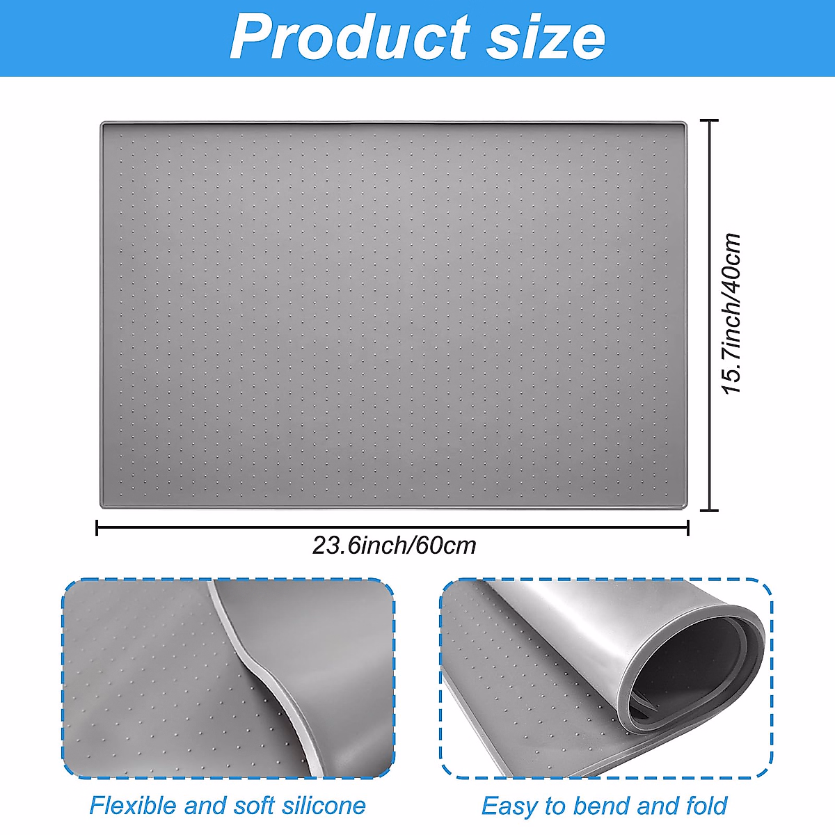 YEXEXINM Waterproof Water Cooler Dispenser Mat with Raised Edge for Foor Hardwood Floor and Countertop Protector, Non-Slip Water Dispenser Mat Heat Resistant, Easy to Clean, 24" x 16", Grey