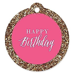 Chic Happy Birthday - Pink and Gold - Birthday Party Favor Gift Tags (Set of 20)