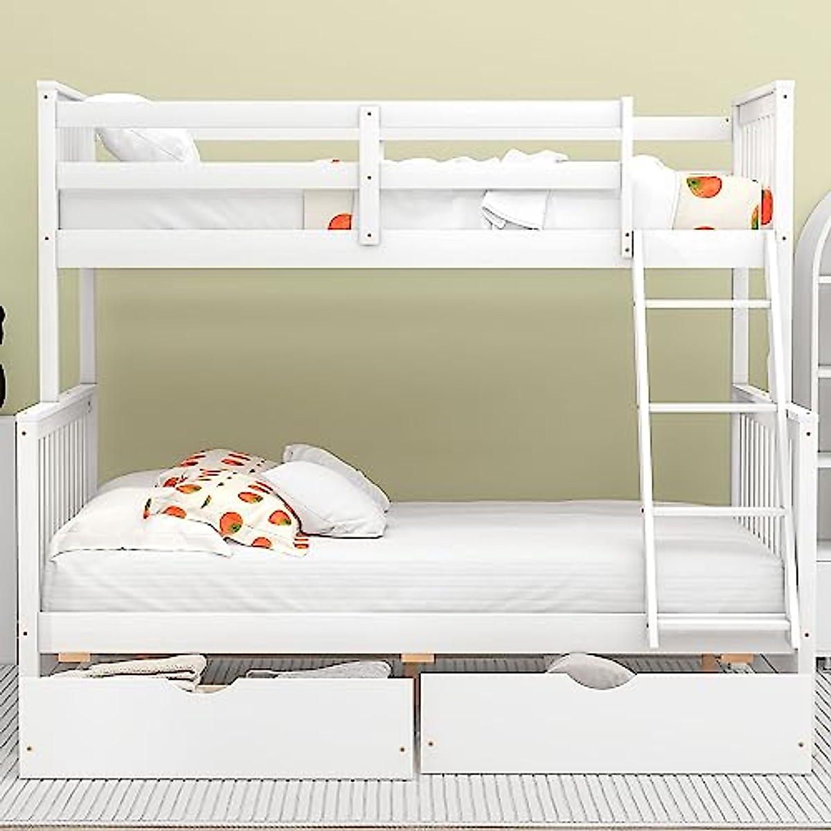 Merax Twin-Over-Full Bunk Bed with Ladders and Two Storage Drawers,White