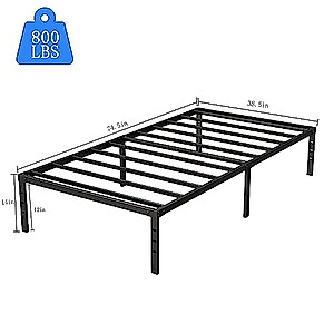Besebay Twin Size Bed Frame 14 Inch Heavy Duty Metal Frames with Steel Slats Support Ample Storage No Box Spring Needed, Easy Assembly, Noise Free, Black