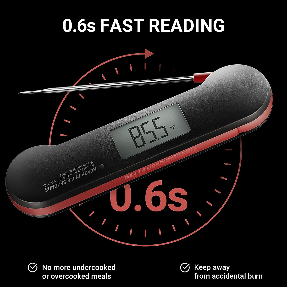 ThermoMaven Professional Meat Thermometer Digital, 0.6 Sec Instant Read, ±0.5℉ NIST Certified Accuracy, 100% Waterproof, Bright Backlit, Temperature Indicator for Grill, Kitchen, Cooking, BBQ, Smoker