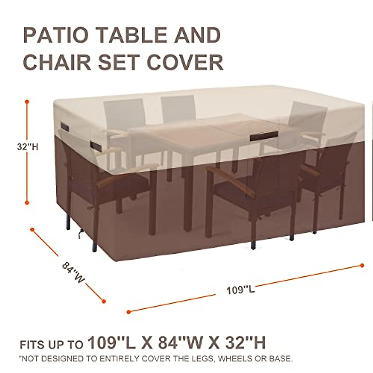 ELEXTYLE Rectangle Outdoor Dining Table and 7-9 Chairs Set Cover for Patio Furniture 600D Oxford Weather-Proof 109" L X 84" W X 32" H Outside Table Covers Rectangle Anti-Fading