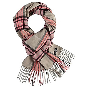 Fraas Cashmink® Scarf - Checkered Plaid For Women & Men - Warm & Softer Than Cashmere - Made In Germany - 14x79in - beige/pink