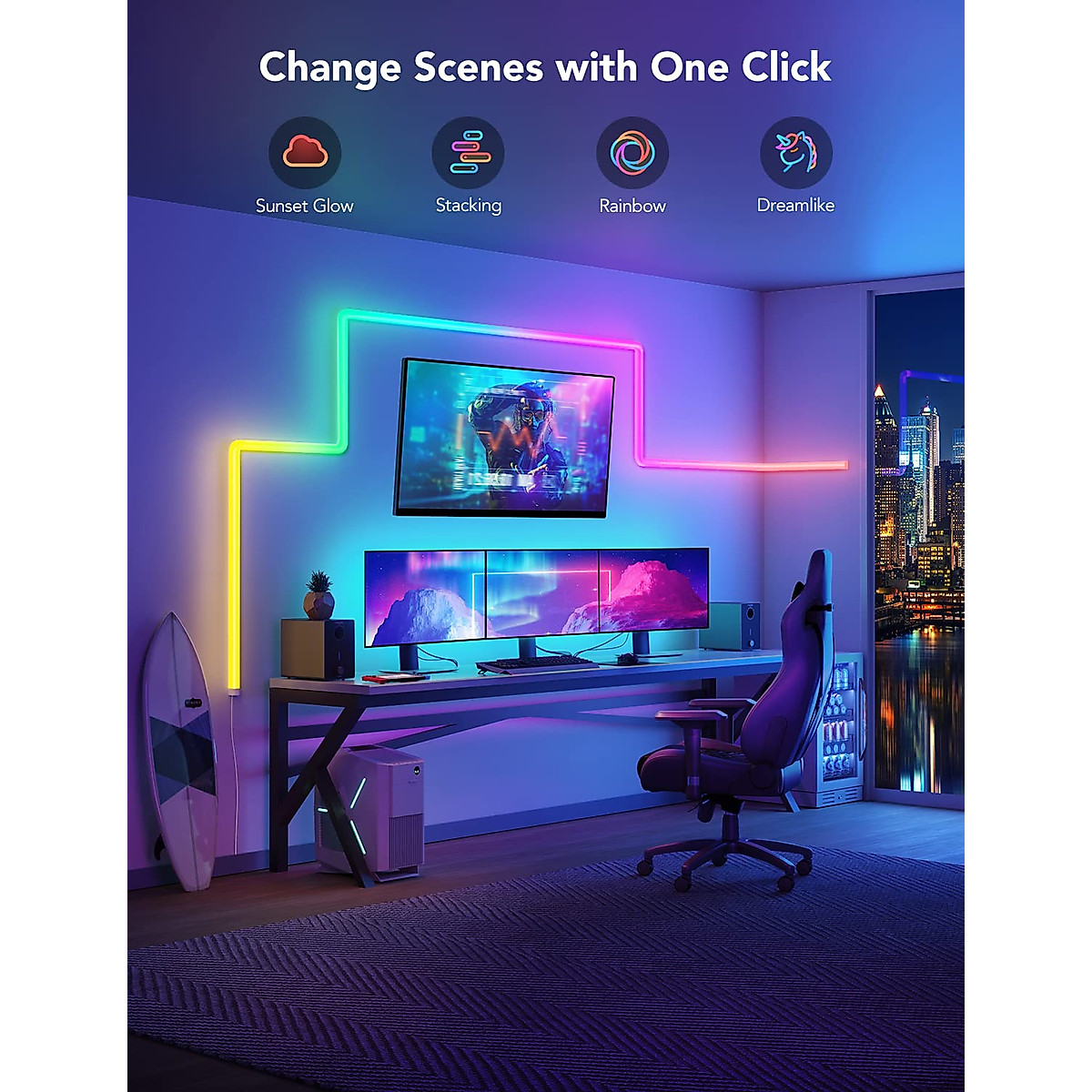 Govee RGBIC 3D Wall Light Glide, AI Sync Box with Monitor Backlight