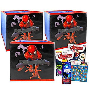 Marvel Avengers Storage Bin 3 Pack ~ Superhero Room Accessories Bundle | Avengers Storage Boxes for Kids Room Organization with Stickers, More (Marvel Room Decor)