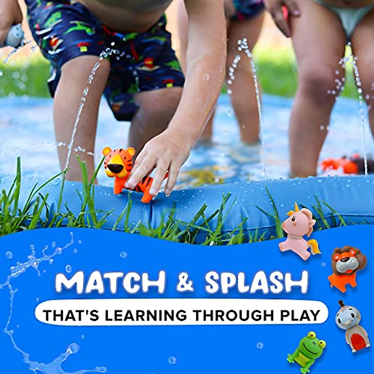 Sprinkler for Kids & 5 Bath Toys for Babies & Toddlers 6M+, Splash Pad, and Wading Pool for Learning with Matching ABC Animal Buddies, MoldFree Pool Toys