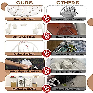 Beright Baby Gym, Baby Play Gym with Movable and Detachable Hoops, Baby Activity Center with Hanging Out Toys in Shape of a Moon and Stars, Perfect Newborn Toys, Bear