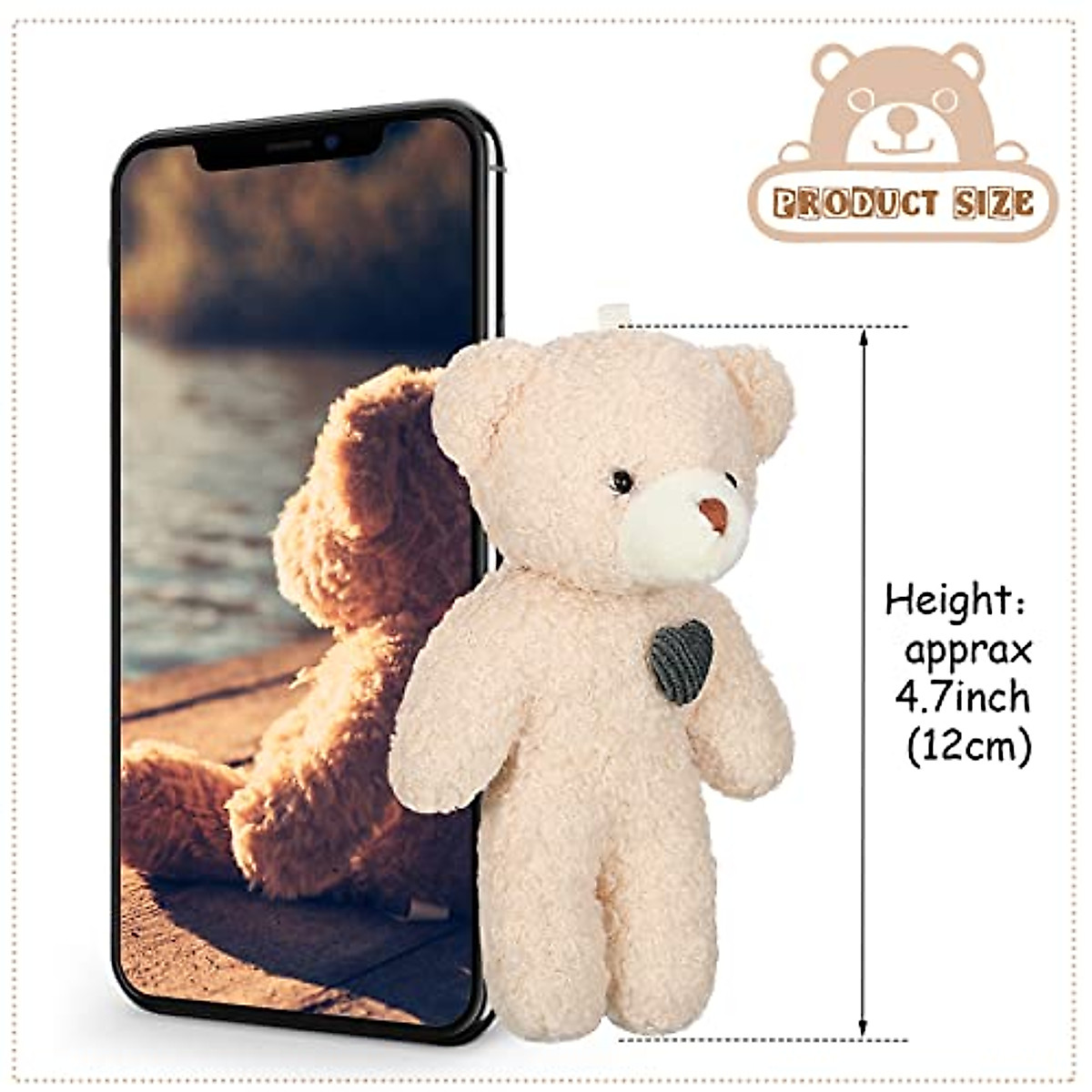 18 Pieces Mini Bear 4.7 Inch Bear Keychain Small Bear Stuffed Animal Jointed Bear Soft Tiny Bear Doll for DIY Keychain Graduation Birthday Wedding Xmas Decorations Party Favor (Mixed Style)