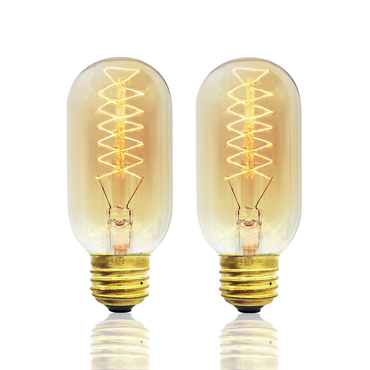Vintage Edison Bulb, T45 Tubular Radio Spiral, 60w, Medium E26 Base, 2-Pack