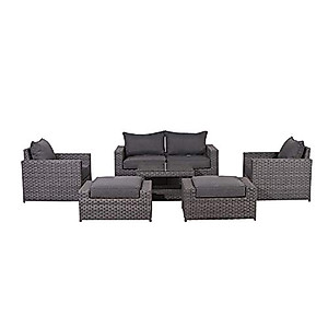 SunHaven Resin Wicker Outdoor Patio Furniture Set - 7 Piece Conversation Sectional Premium All Weather Gray Wicker Rattan, Aluminum Frame with Deluxe Fade Resistant Olefin Cushions (7 Piece Cromwell)