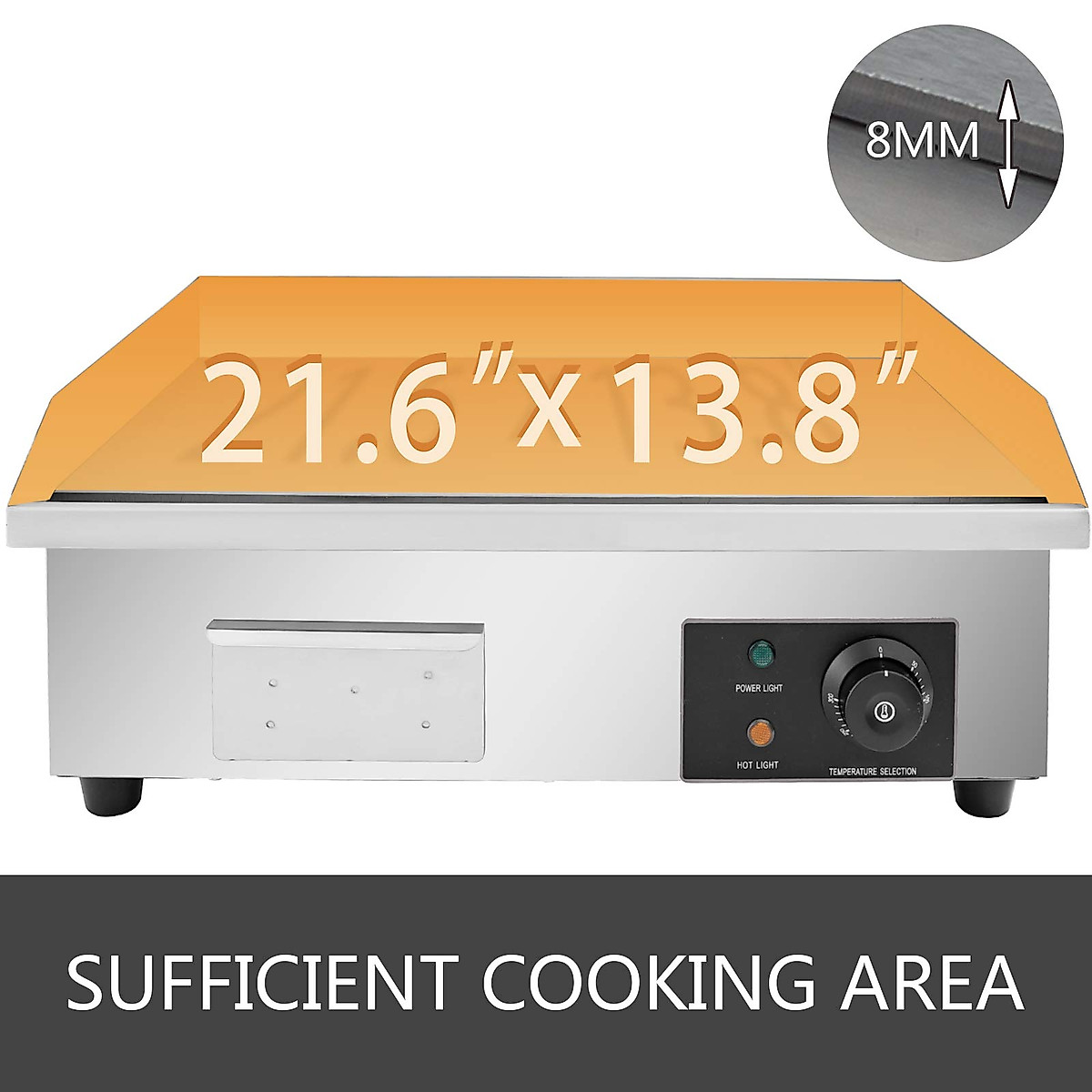 VBENLEM 22" Commercial Electric Griddle,Electric Countertop Flat Top Griddle 110V 1600W,Non-Stick Restaurant Teppanyaki Stainless Steel Grill,Adjustable Temperature Control 122°F-572°F.