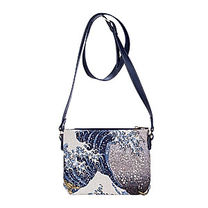 Signare Tapestry Crossbody Bag Shoulder Purse for Women In Hokusai Great Wave off Kanagawa Design (XB02-ART-JP-WAVE)