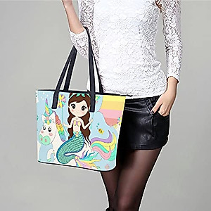 Womens Handbag Mermaid Unicorn Leather Tote Bag Top Handle Satchel Bags For Lady