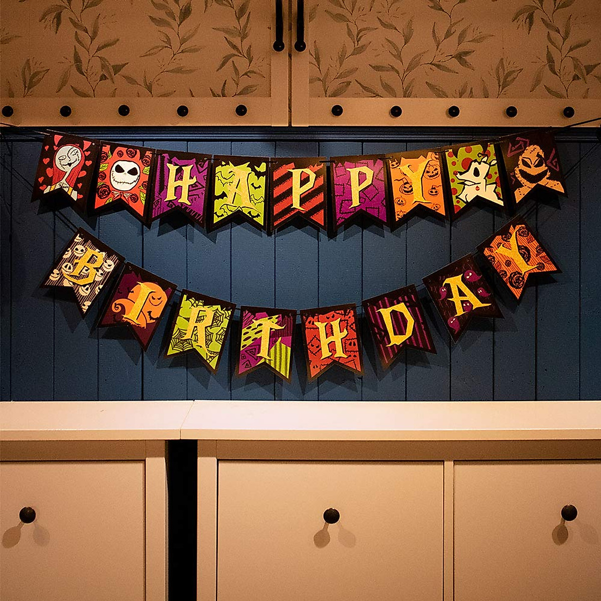 Madodo, Nightmare before Christmas inspired Birthday Banner, Happy Birthday Banner, Movie, Jack, Sally, Halloween, Christmas, Birthday Favors, Party Supplies, Party Décor