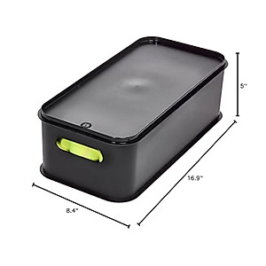 iDesign Recycled Plastic Bin with Lid and Handles – Ideal for Garage Organization and Storage, 8.4” x 16.9” x 5”, Matte Black
