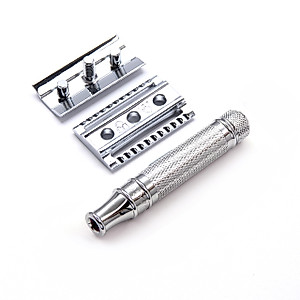 Edwin Jagger DES89KN Short Handled Classic Double Edge Manual Eco-Friendly and Reusable Safety Razor for Men and Women for Shaving Cream or Soap Fits All DE Razor Blades (Knurled)