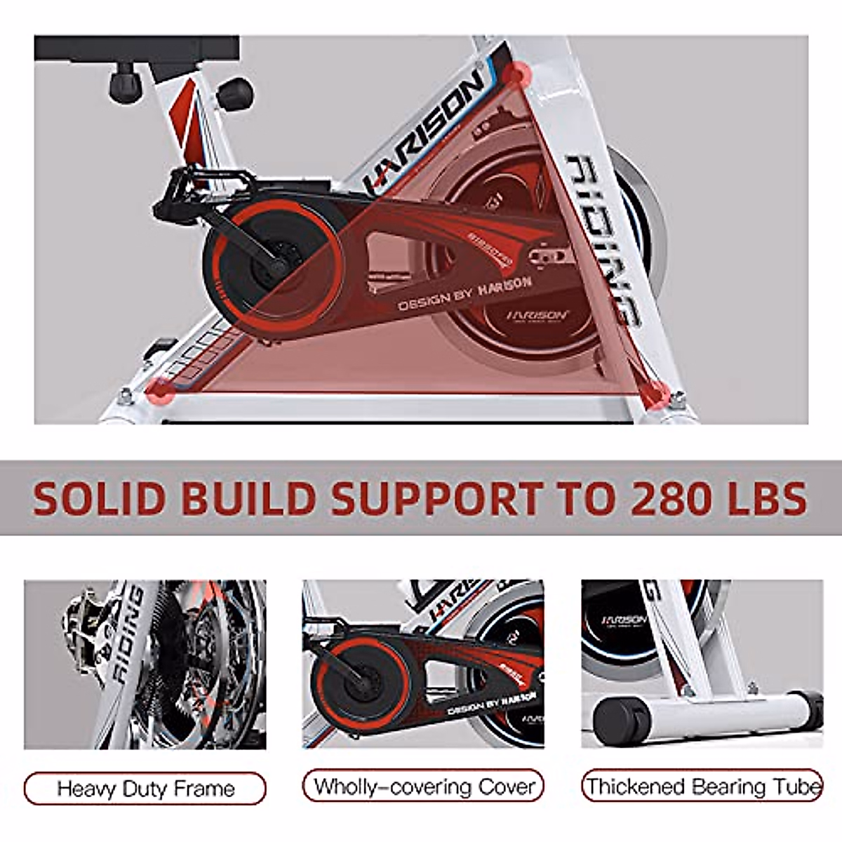 HARISON Exercise Bike Stationary Bikes for Home Use Indoor Cycling Bike with tablet Holder (White+Red)