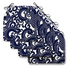 downluxe Outdoor Chair Cushions, Waterproof Round Corner Memory Foam Seat Cushions with Ties for Garden Patio Funiture, 17" x 16" x 2", Blue Carp, 4 Pack