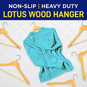 Lifemaster Wooden Hanger Set - 80 Pieces Non-Slip Versatile Closet Space-Saving Hanger Set for Suit, Coat, Camisole, Jacket, Pants, and Dresses with Rotating Swivel Hook - Natural Wood