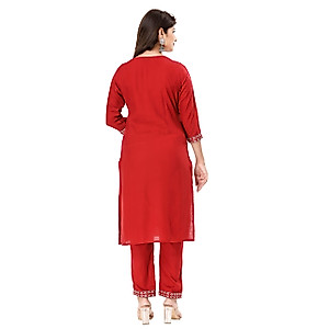 Vihaan Impex Red Kurta Embroidered Kurti with Pant Partywear Dress for Women