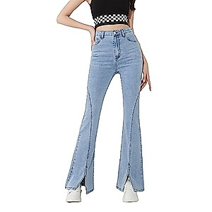 Floerns Girl's High Waisted Split Hem Flare Leg Button Up Zipper Fly Denim Jeans Light Wash 14Y