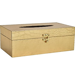 Modern Elegant Wood Tissue Box Cover Rectangular, Gold Glitter Leather Tissue Box Holder for Napkin Facial Paper, Leather Tissue Box Cover for Bathroom Bedroom Vanity Countertop