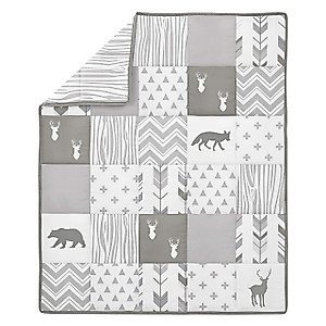 Sweet Jojo Designs Grey and White Woodsy Deer Boy, Girl, Unisex Baby Crib Bedding Set 4 Pieces
