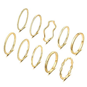 WFYOU 10 Pcs 1-2mm 18K Gold Plated Simple Rings for Women Band Knuckle Stacking Midi Rings Elegant Classic Minimalist Rings Comfort Fit