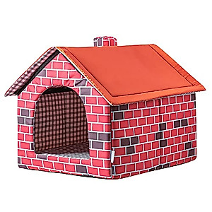 Ushang Pet Indoor Dog House for Small & Medium Dog, Red Brick Doggy Indoor House Dog Bed with Soft Pillow, Size M 21.5 x 18 x 17.5 inch