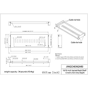 Jingchengmei 1U Disassembled Vented Cantilever Server Rack Mount Shelf 6"(152mm) Depth for 19-Inch Network/AV Equipment Rack and Cabinet(1U6V)