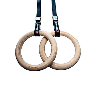 Rubberbanditz- Wooden Gymnastic Rings W/ 16ft Adjustable Straps Gymnastic Rings | Exercise Olympic Rings | Perfect for Workout, Strength Training, Pull-Ups and Dips