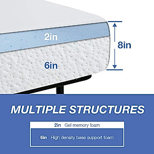 8 Inch Queen Mattress, Gel Memory Foam Mattress Queen, Queen Size Mattresses with Cover for a Cool Sleep & Pressure Relief, Queen Mattress in a Box, CertiPUR-US Certified, Mattress Queen Size, White