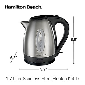 Hamilton Beach Electric Tea Kettle, Water Boiler & Heater, 1.7 L, Cordless, Auto-Shutoff and Boil-Dry Protection, Stainless Steel (40880)