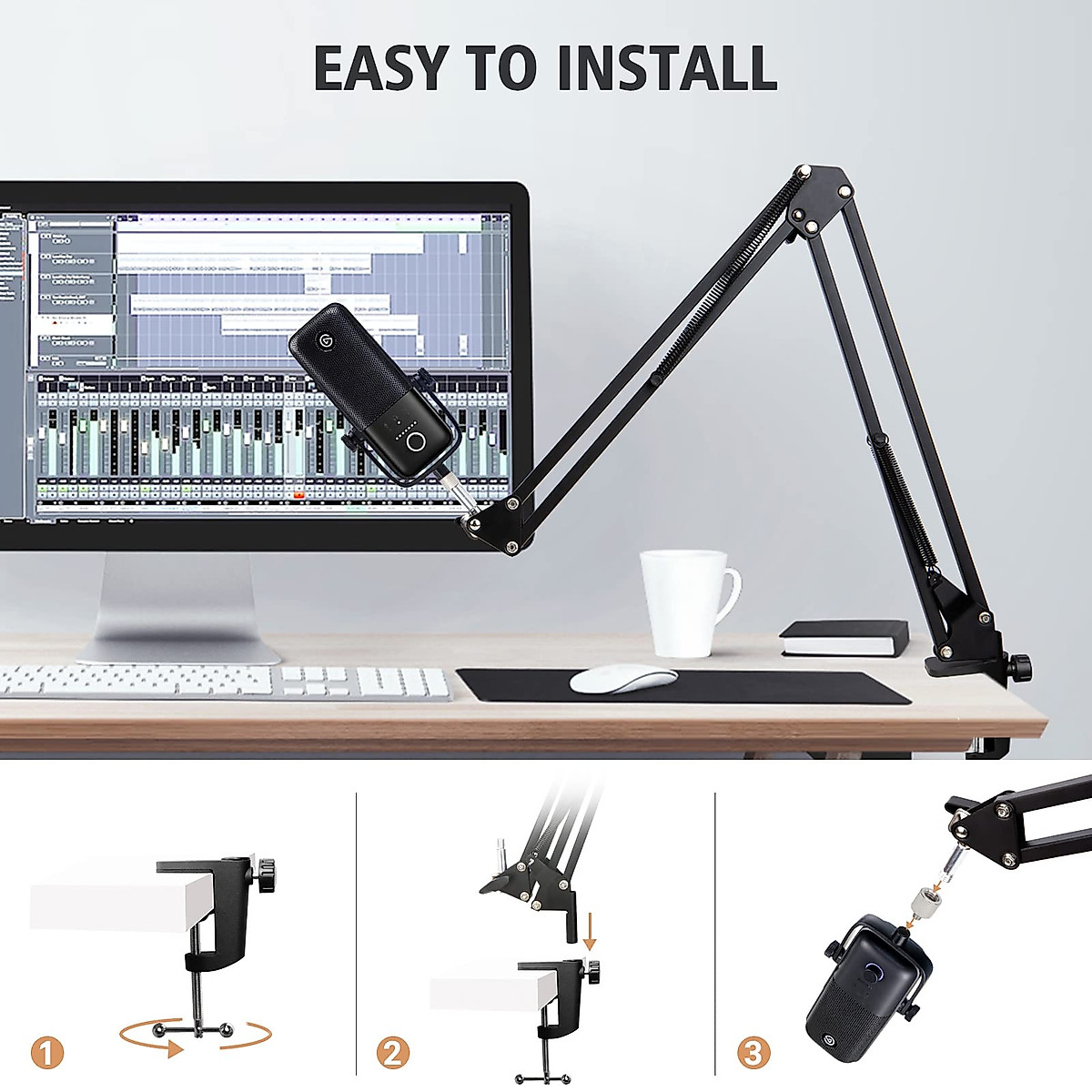 For Elgato Wave 3 Boom Arm Microphone Stand, Professional Mic Boom Arm Mic Stand Compatible with Elgato Wave:3 USB Condenser Microphone by SUNMON