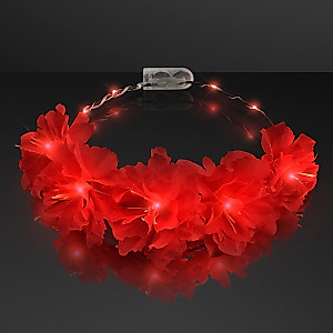 Light Up Red Flower Crown Headband for Festivals with Red LED Lights