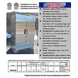 Commercial Freezer 2-Doors Solid Upright Reach in Two Section Stainless Steel NSF 54" Width, Capacity 47Cuft, Restaurant Quality Kitchen -8°F Cold al32Adup1