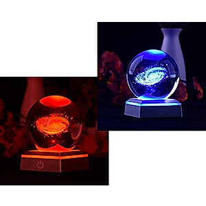 AIRCEE 3D Model of Galaxy Crystal Ball, with Led Lamp Stand, Planets Glass Ball, 6 Colors Light, Great Gifts, Educational Toys, Home Office Decor, Solar System Sphere with Gift Box
