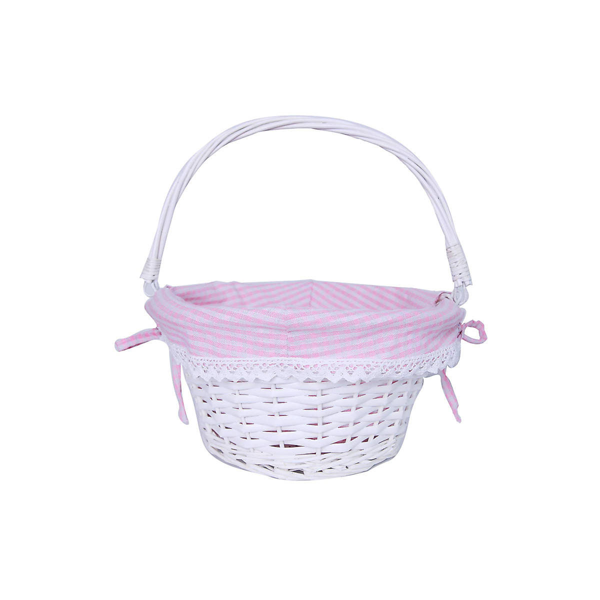 KRZIL Easter Basket Gift Basket Oval Willow Round Wicker Storage Basket With One Drop Down Handle Fabric Cotton Linen For Office, Bedroom, Closet, Toys