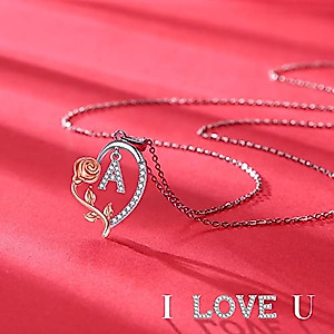 Necklaces for Women - Jewelry for Women - Gifts for Women - Heart Necklace - Initial Necklaces - Letter Necklace - Rose Necklace - Necklace for Girls - Girls Jewelry - Silver Necklace - Silver Jewelry